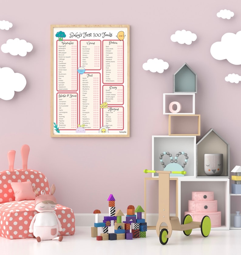 Baby’s First 100 Foods Charts, Printed/laminated, Omnivore (pink,blue ...