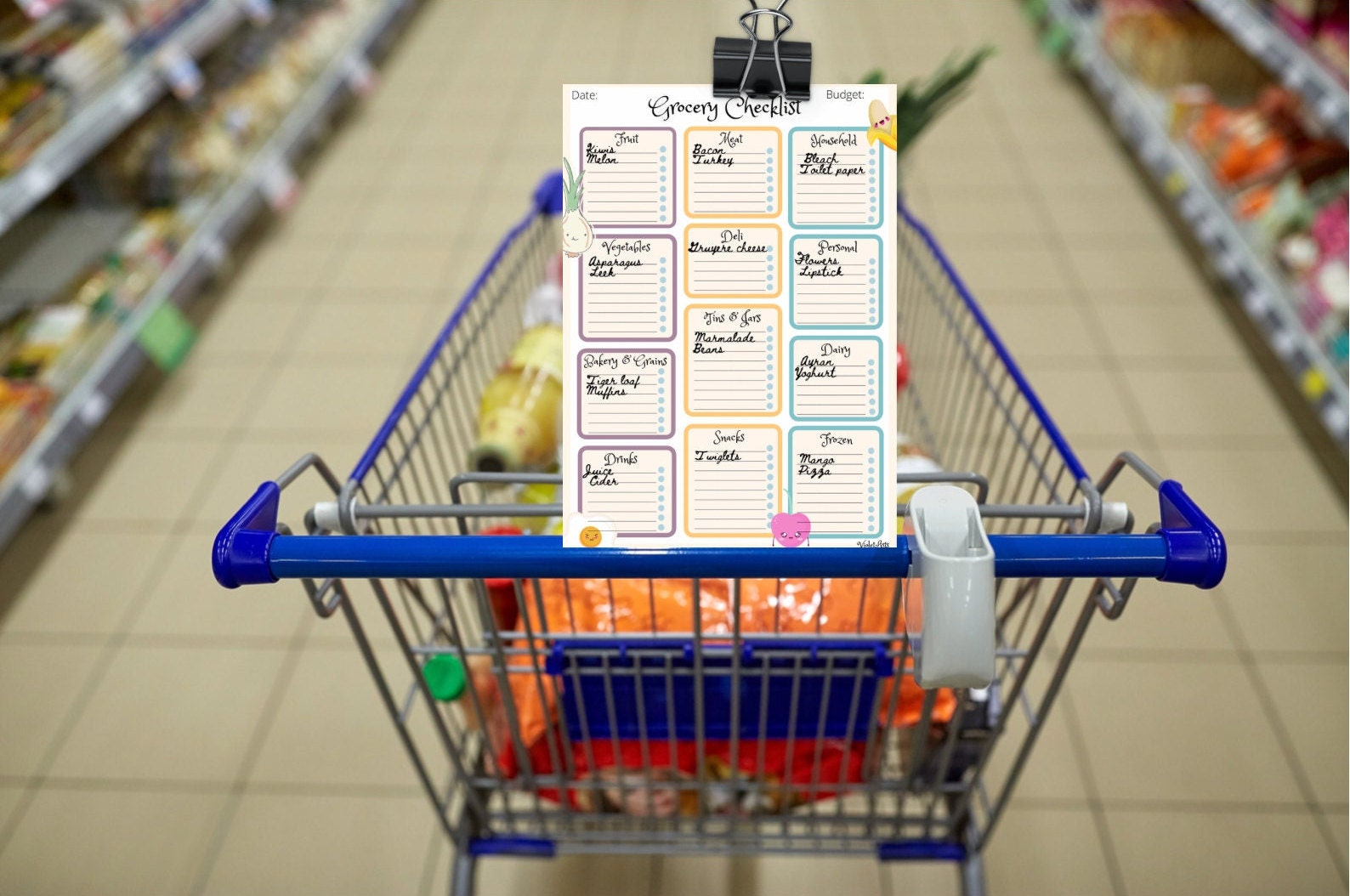 Grocery List Printable (digital Copy), Shopping Checklist, Food Shop ...