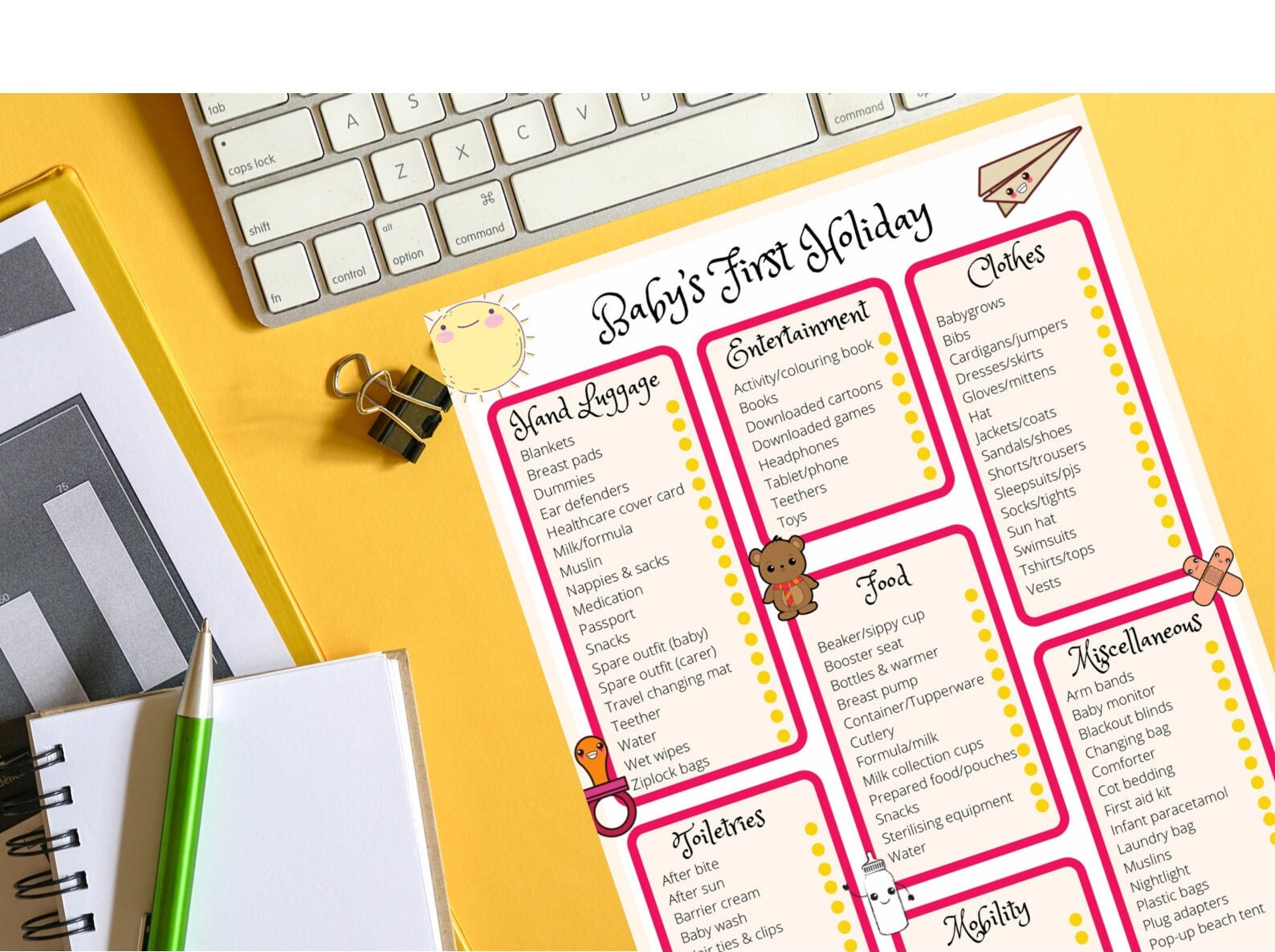 Holiday Packing List for Baby, Printed/laminated, Baby Holiday ...