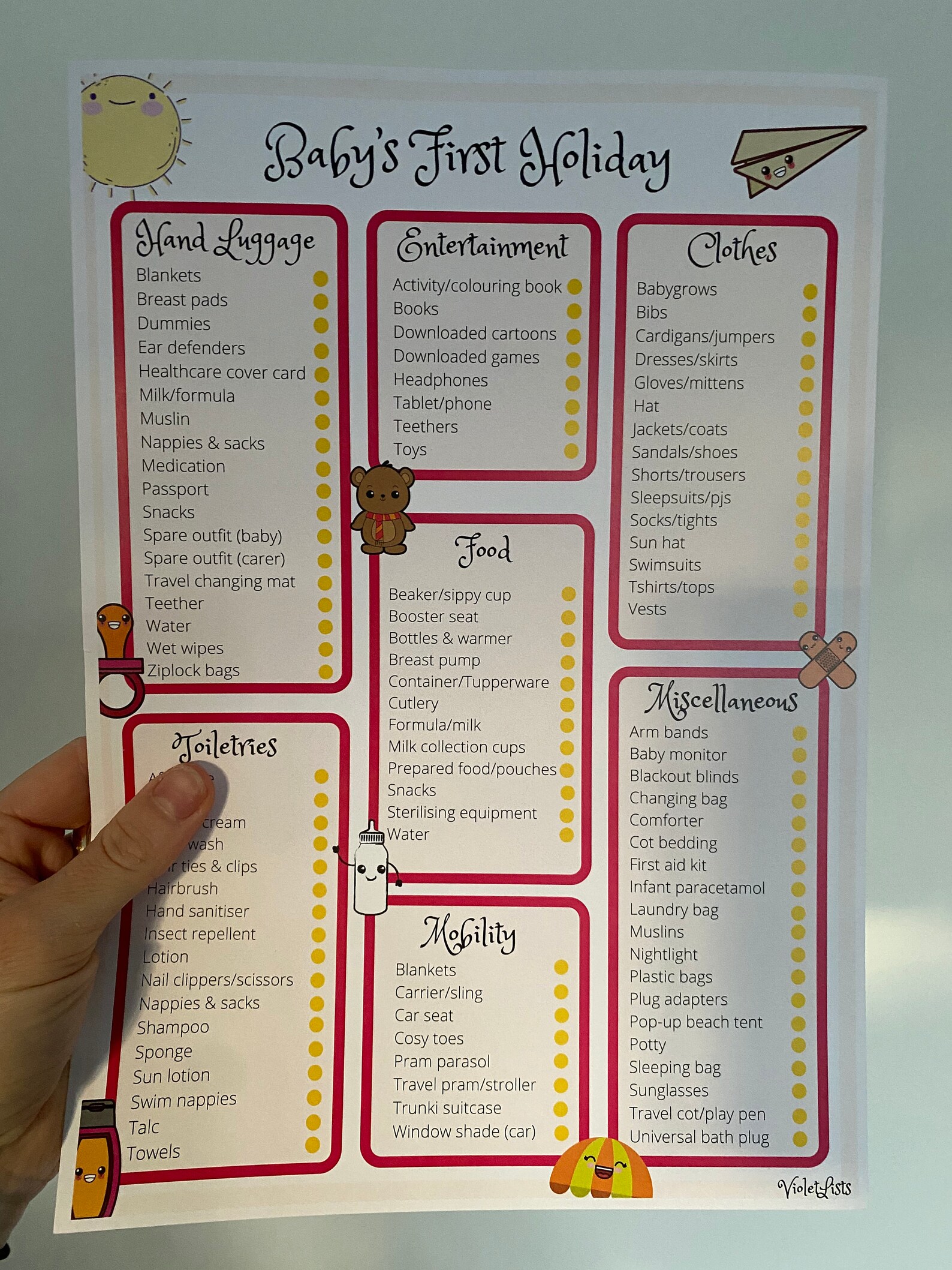 Holiday Packing List for Baby, Printed/laminated, Baby Holiday ...