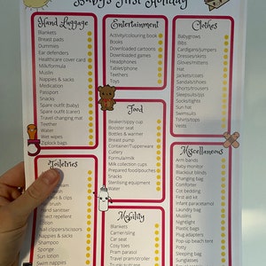 Holiday Packing List for Baby, Printed/laminated, Baby Holiday ...