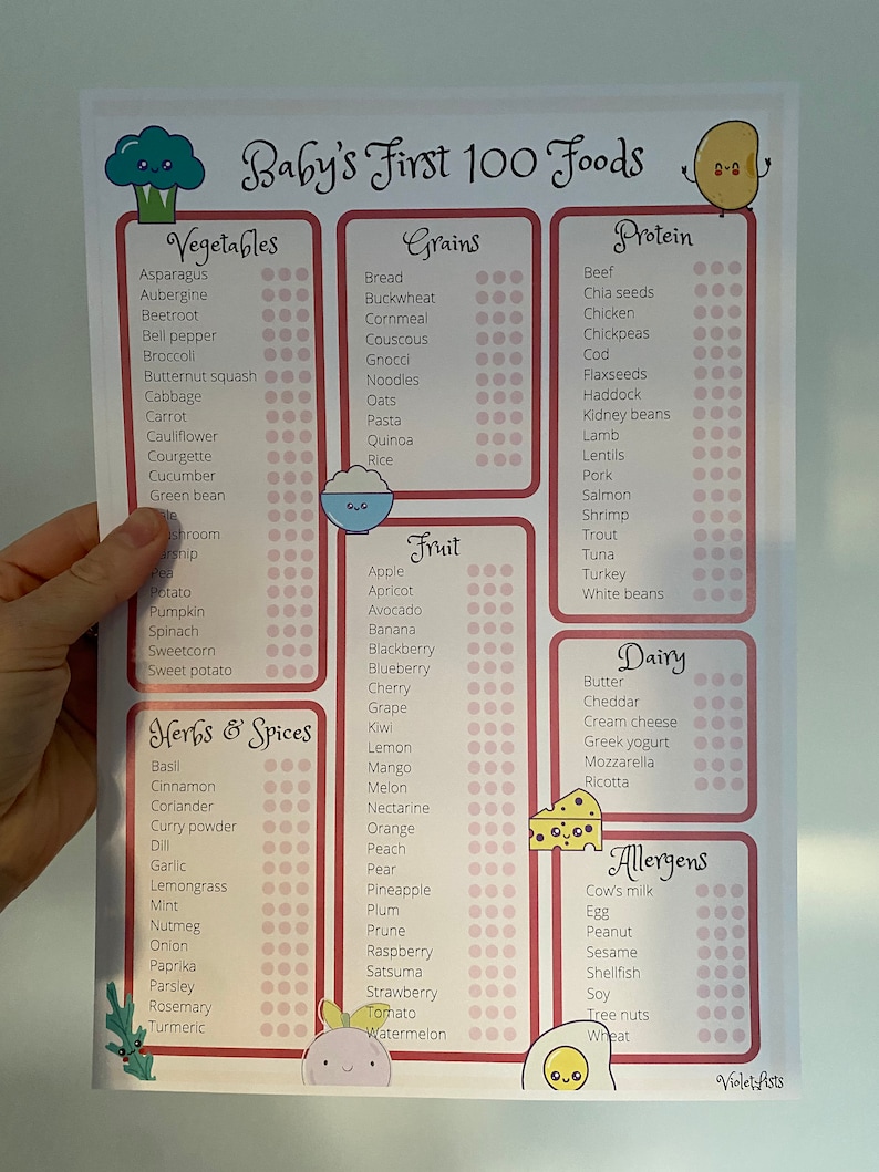 Baby’s First 100 Foods Charts, Printed/laminated, Omnivore (pink,blue ...