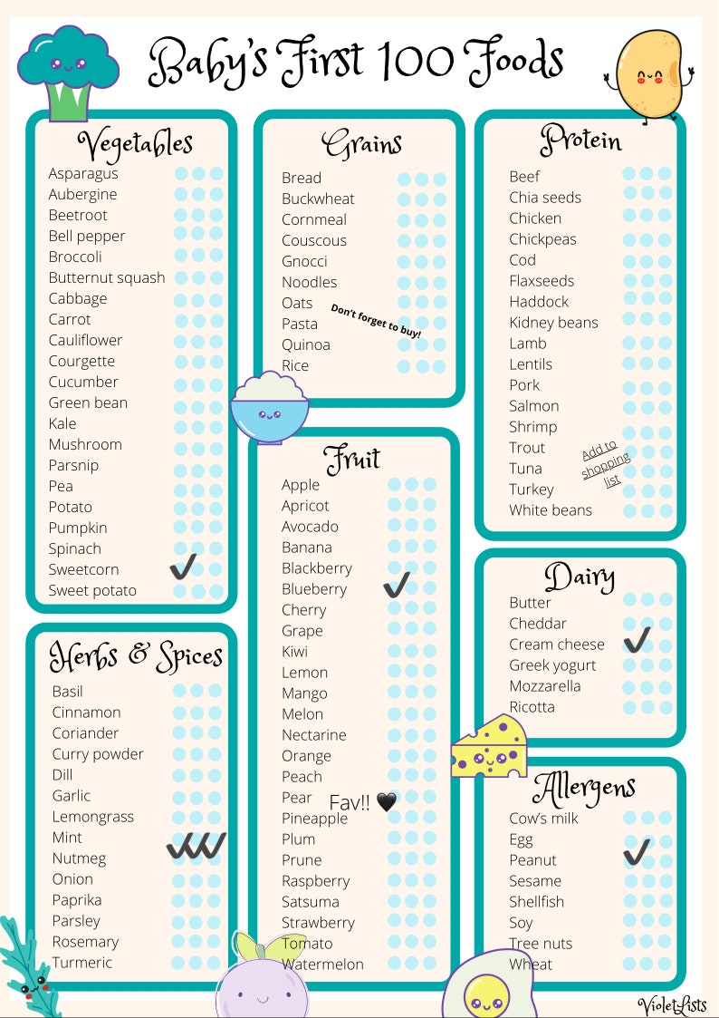Baby’s First 100 Foods Charts, Printed/laminated, Omnivore (pink,blue ...