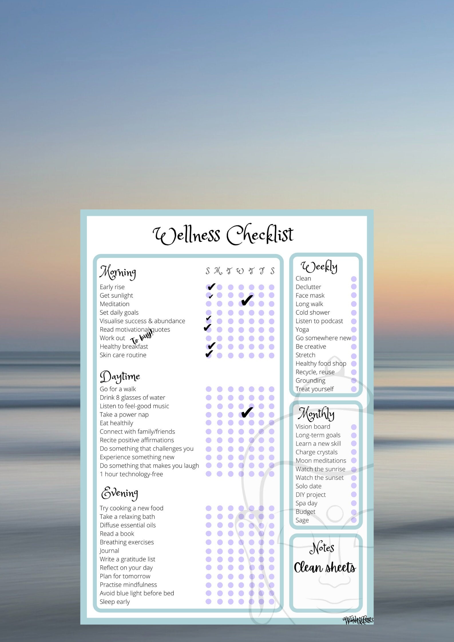 Wellness Checklist (digital), Self-care List, Daily Wellness, Holistic ...