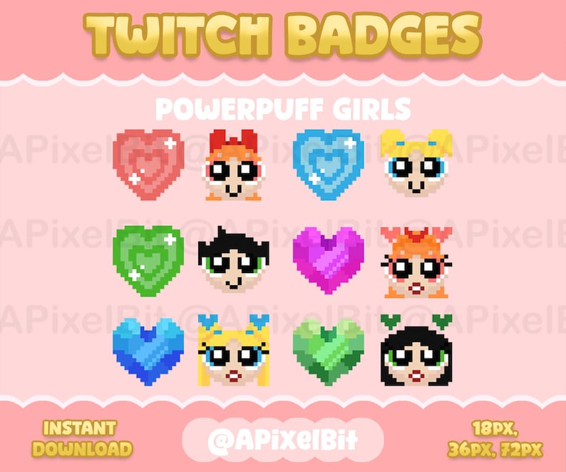 Pixel Powerpuff Girls Twitch Sub Badges | Girly Heroes Twitch Sub ...