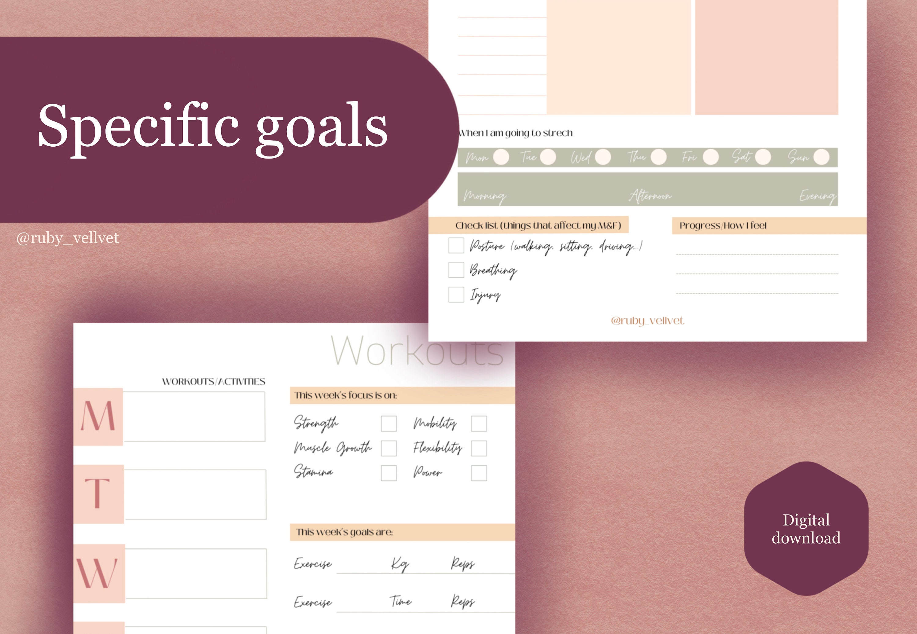 Goal Planner & Wellness Journal, Fitness Planner, Health, PDF, Digital ...