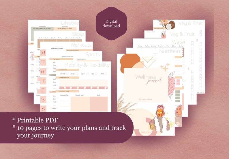 Goal Planner & Wellness Journal, Fitness Planner, Health, PDF, Digital ...