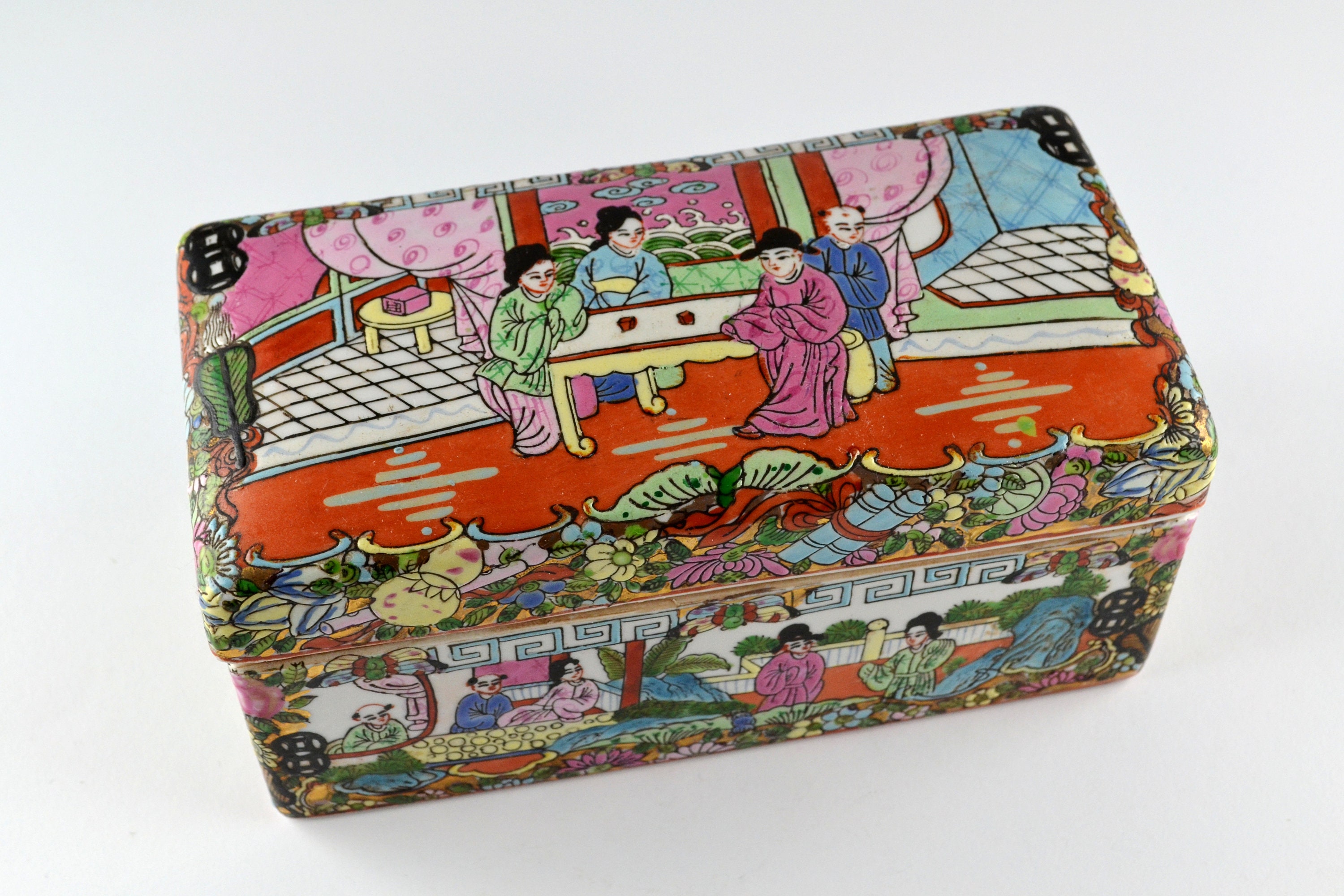 Antique Canton Famille Rose Porcelain Large Box - Etsy