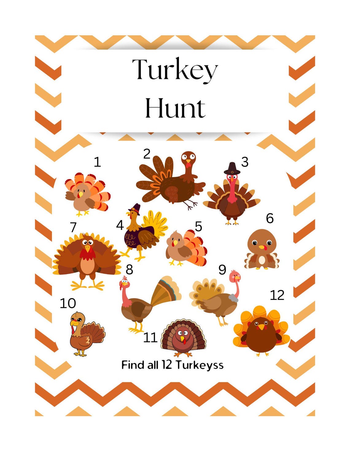 Thanksgiving Turkey Hunt Game: Printable Visual Clues (digital Download ...