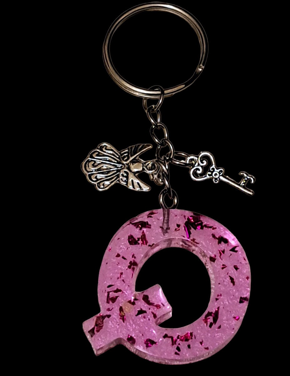 The Letter Q Keychain With Angel and Heart Charm - Etsy
