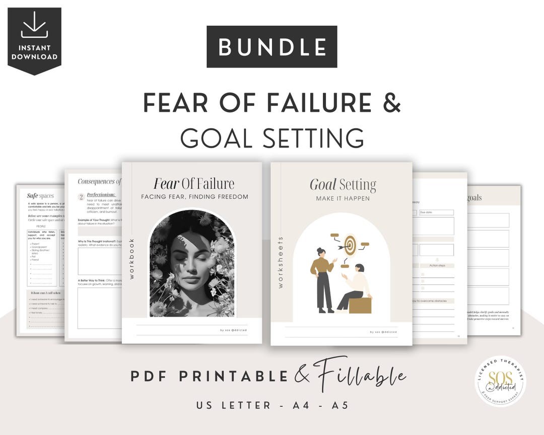 Fear of Failure & Goal Setting Therapy Worksheets, Counselor Resource ...