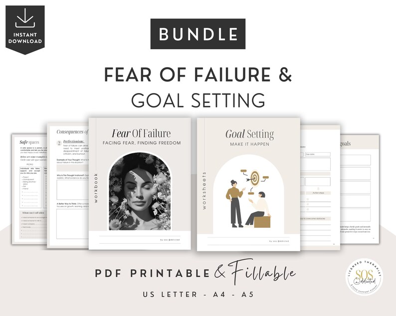 Fear of Failure & Goal Setting Therapy Worksheets, Counselor Resource ...