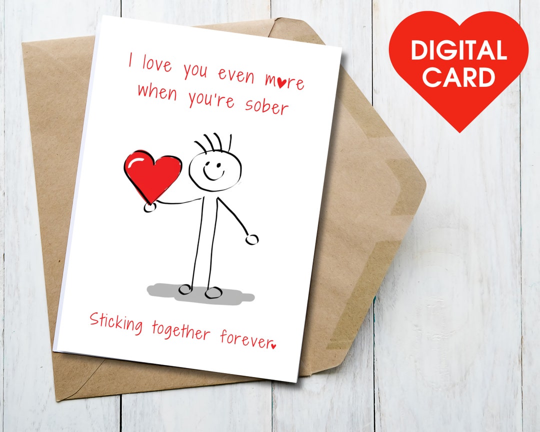 Sober Valentine's Day Card, Funny Stickman Heart, Cute Galentine ...