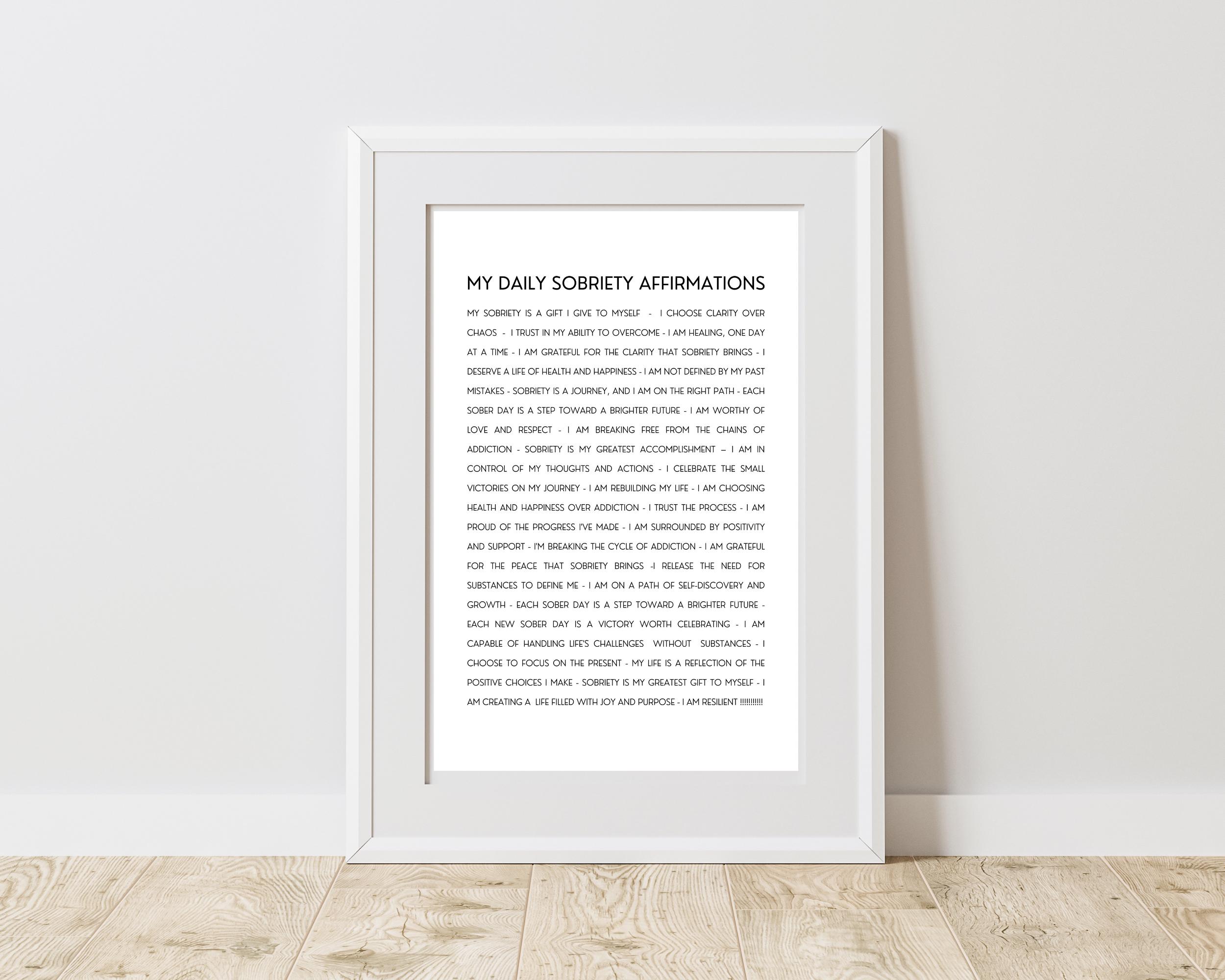 Daily Sobriety Affirmation Printable Poster, Therapist Home Office ...