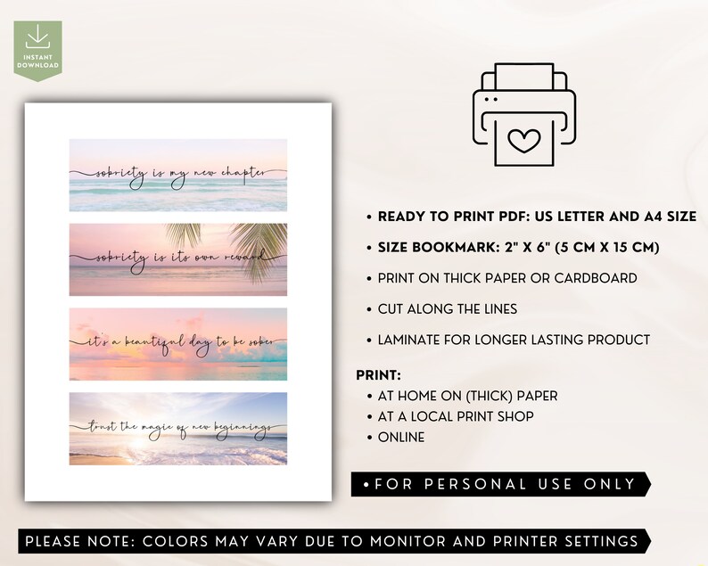 Printable Sobriety Bookmark Set, Motivational Addiction Recovery Quotes ...