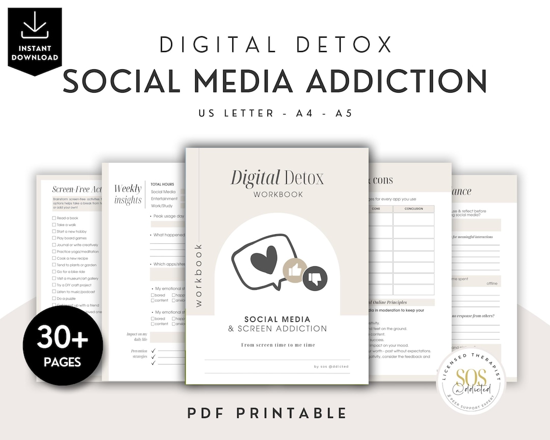 Digital Detox Workbook Social Media Addiction, Printable Therapy ...