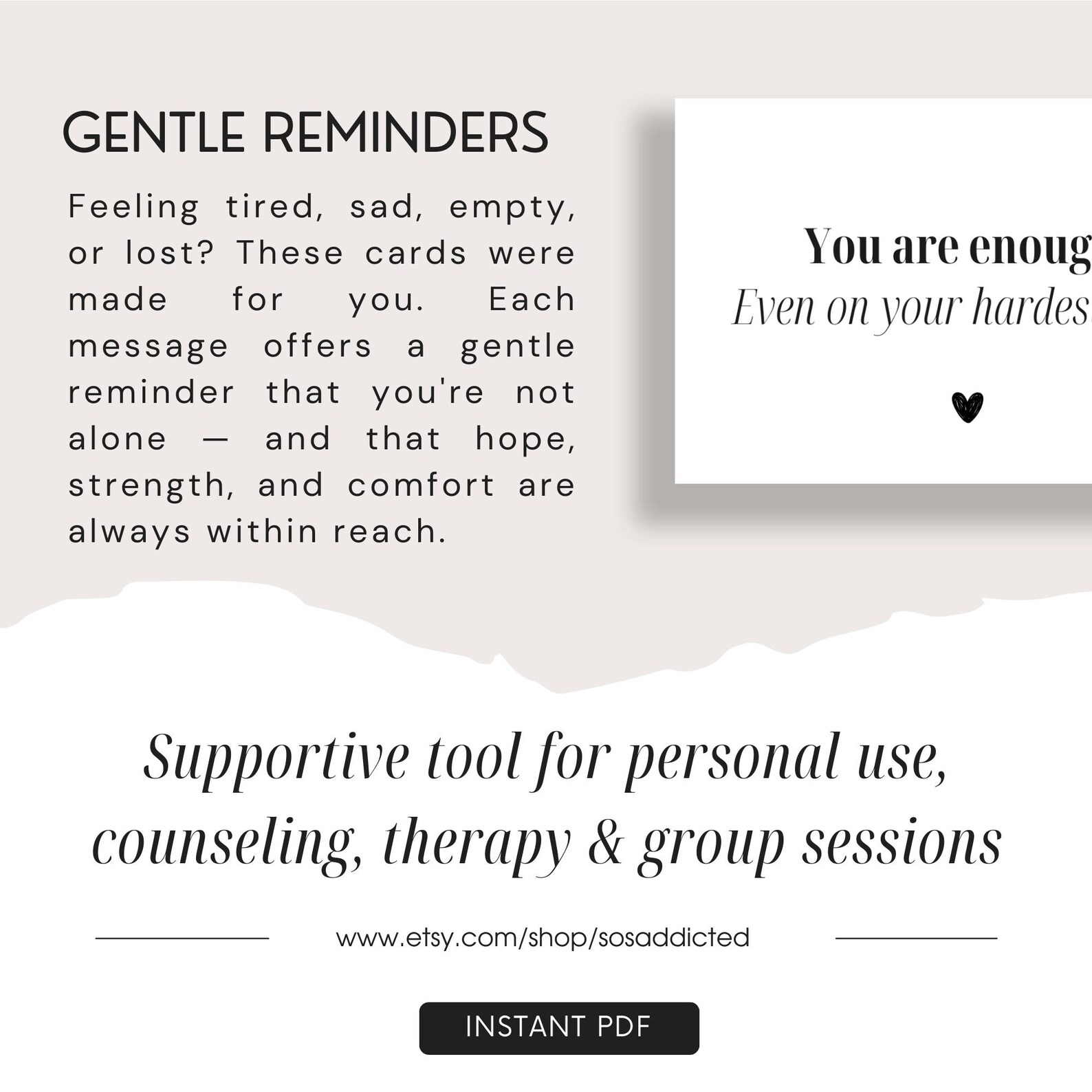 Gentle Reminders Affirmation Cards, Anxiety Printable Self Love Card ...
