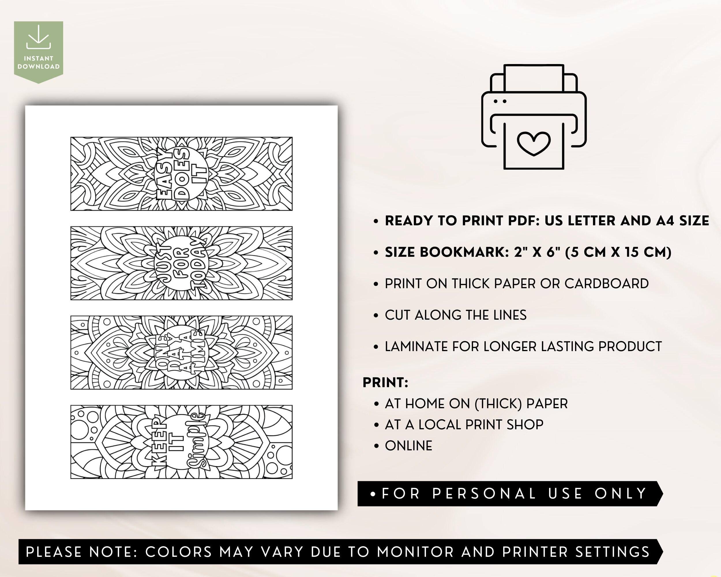 Digital Recovery Coloring Bookmark Set, Sobriety Affirmations and ...