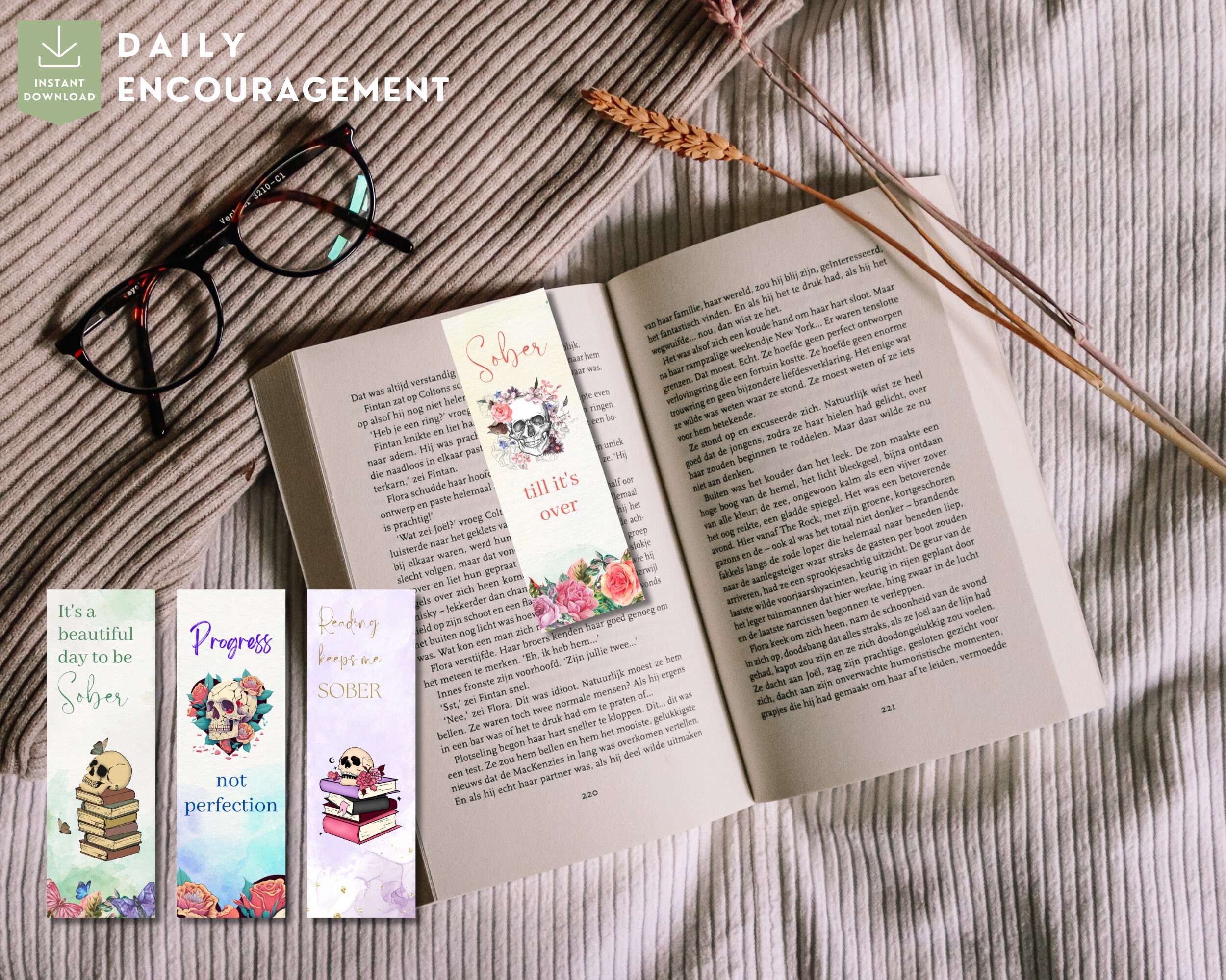 Printable Sobriety Bookmark Set, Addiction Recovery Quotes, Unique Book ...