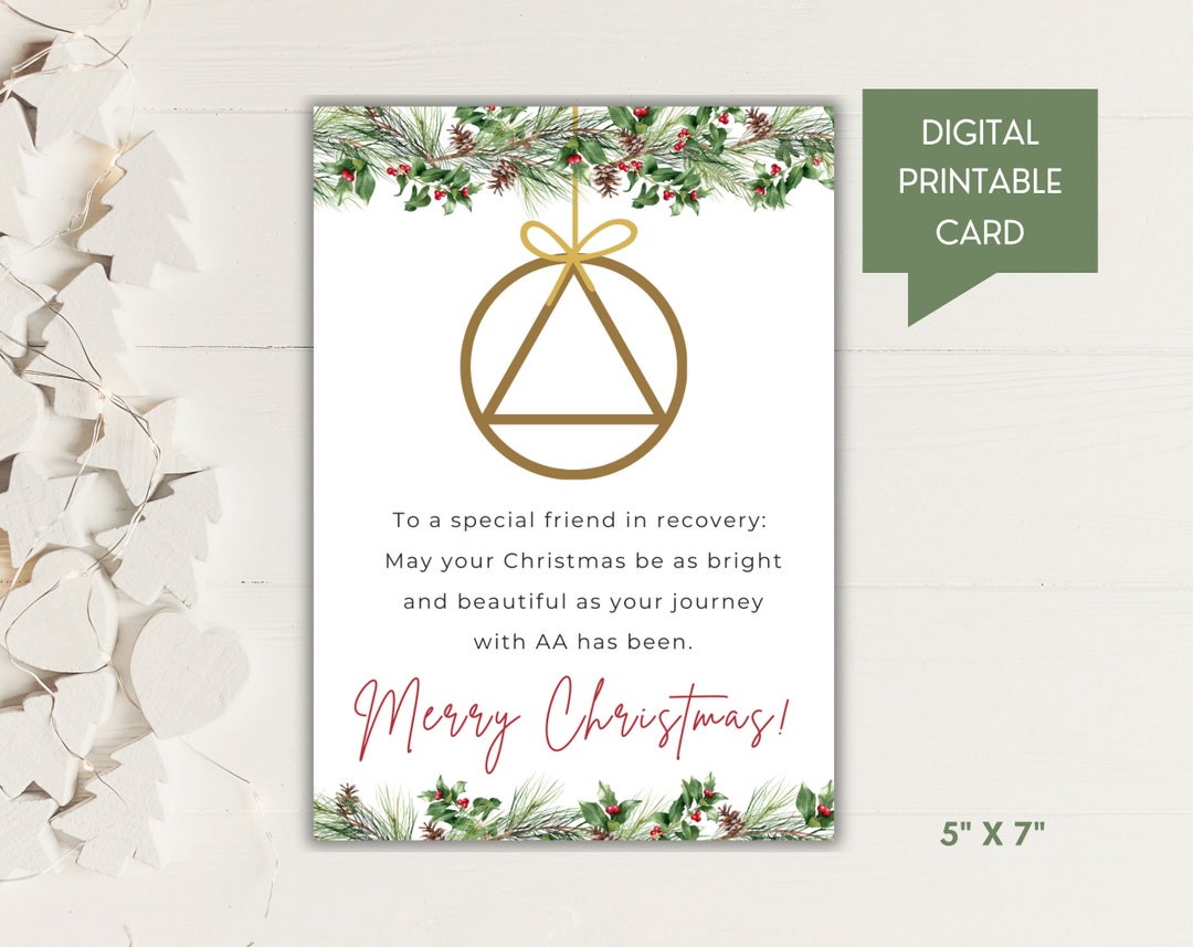 AA Sobriety Christmas Card, Digital and Printable PDF Template, 5x7 ...