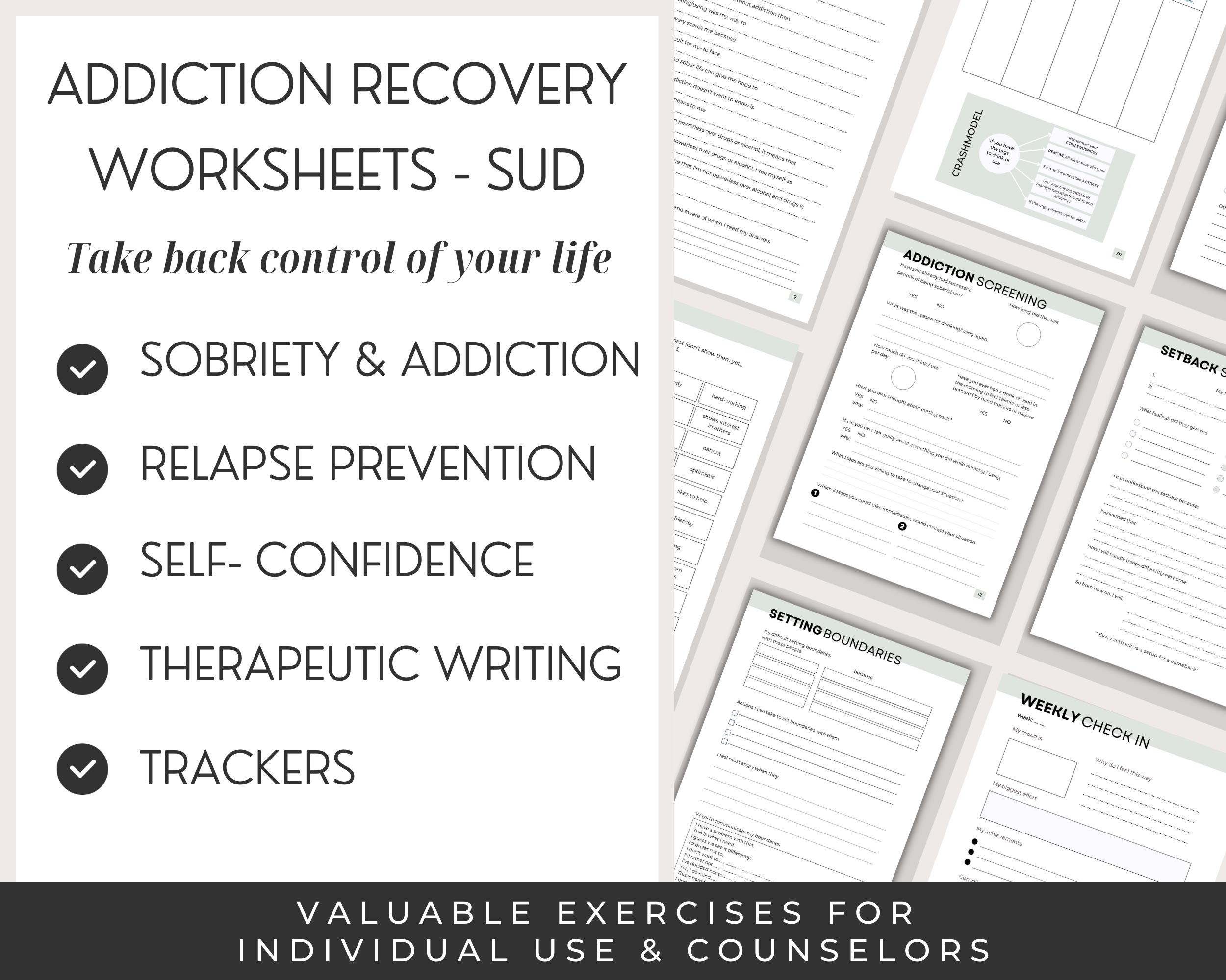 Addiction Recovery Worksheets + Relapse Prevention Plan + Loving an ...