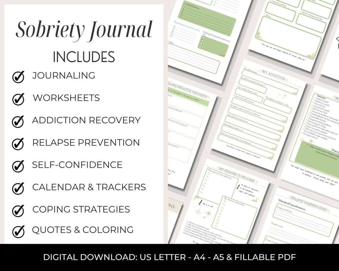 Sobriety Journal and Relapse Prevention Plan, Recovery Therapy ...