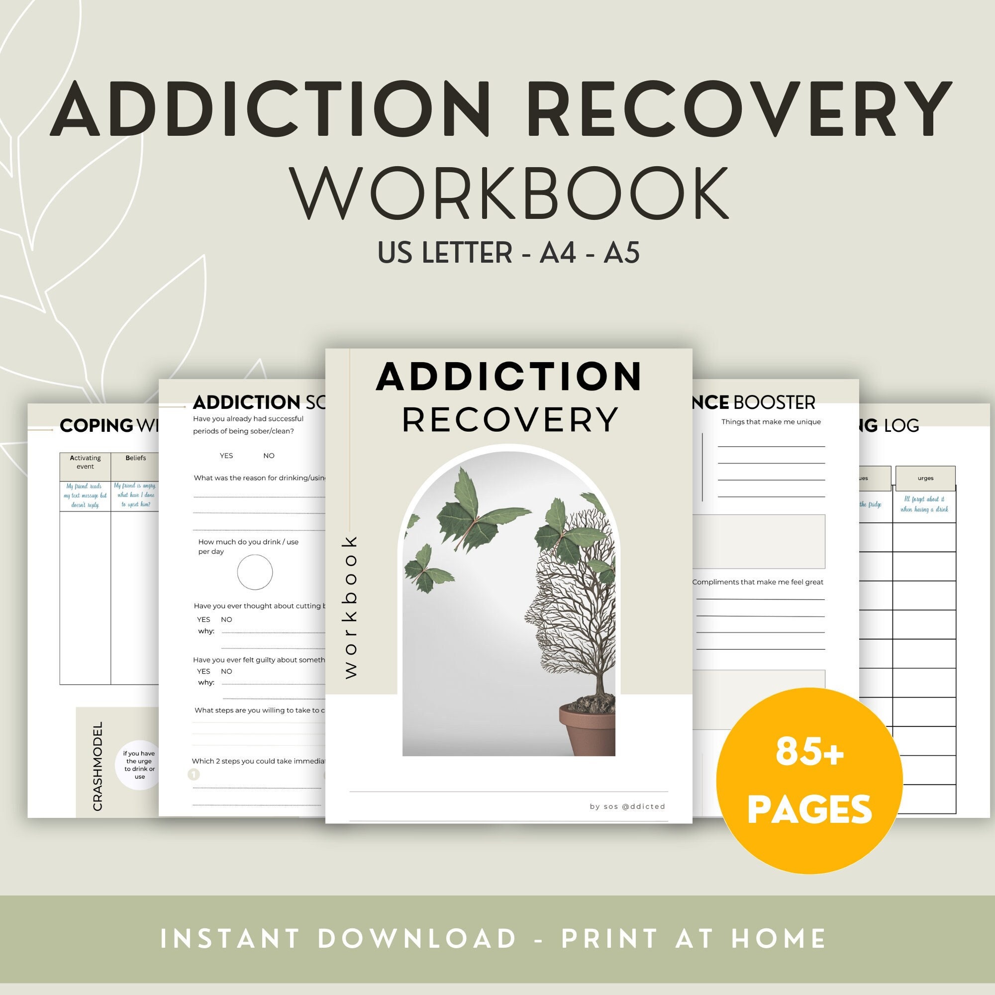 Addiction Recovery Workbook for Counselor, Printable Therapist ...