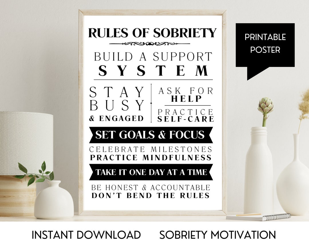 Rules of Sobriety Printable Poster, Motivational Addiction Recovery ...
