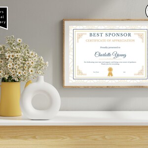 Custom Best Sponsor Certificate, Printable Award Made to Order ...