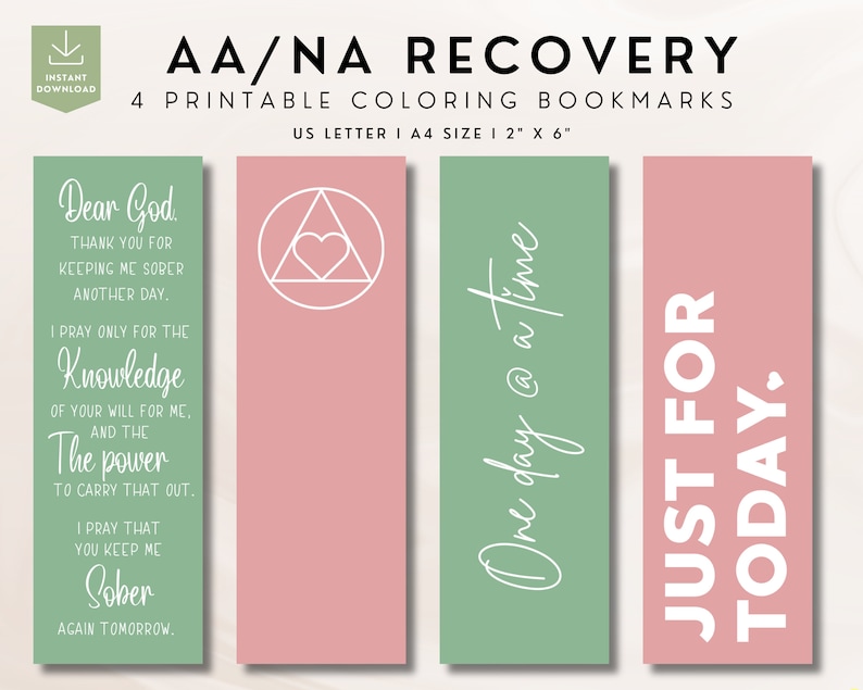 AA Serenity Prayer Bookmarks, Printable NA Al Anon Recovery Bookmark ...
