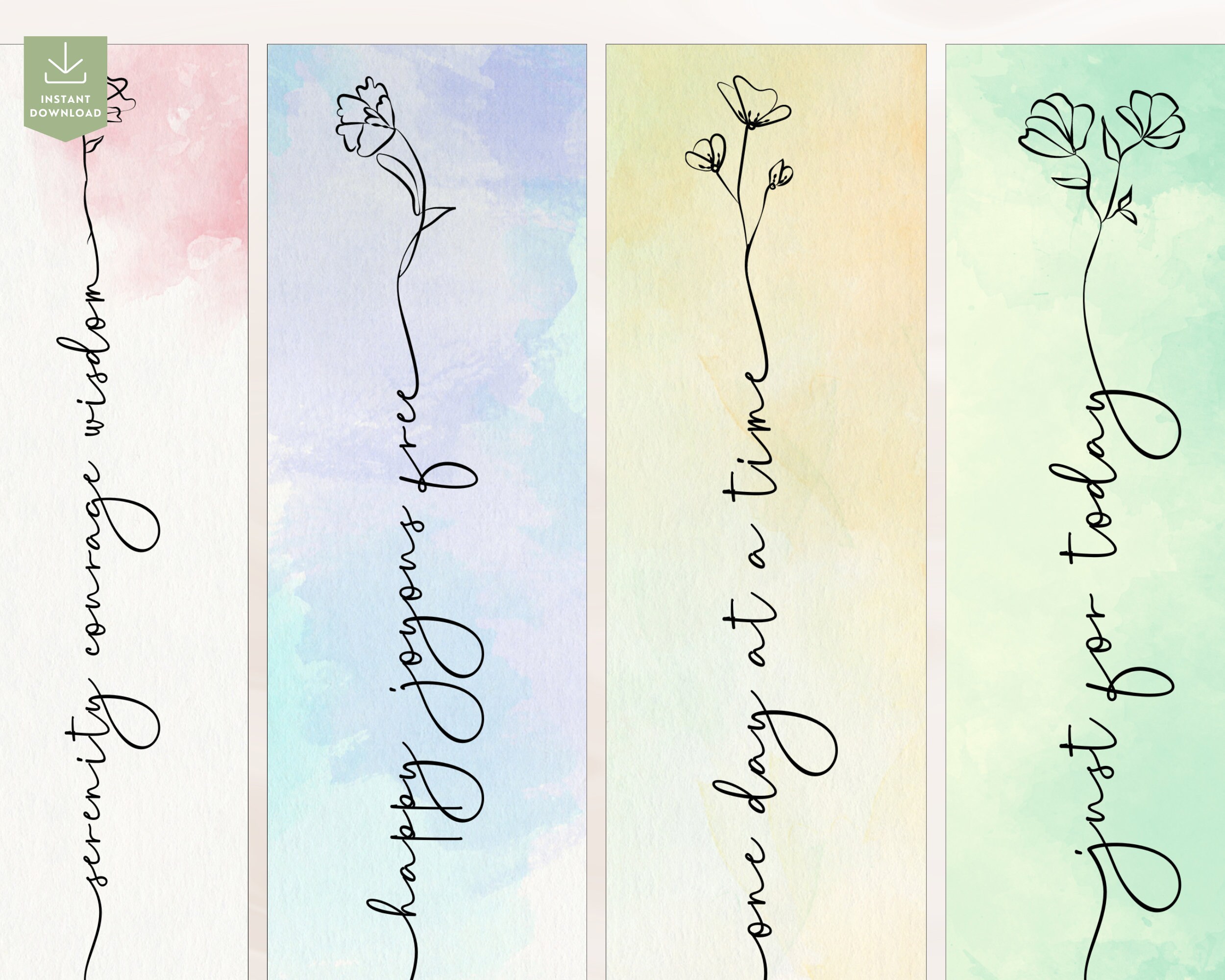 AA Sayings Printable Bookmarks, NA Addiction Recovery Floral Insert Set ...