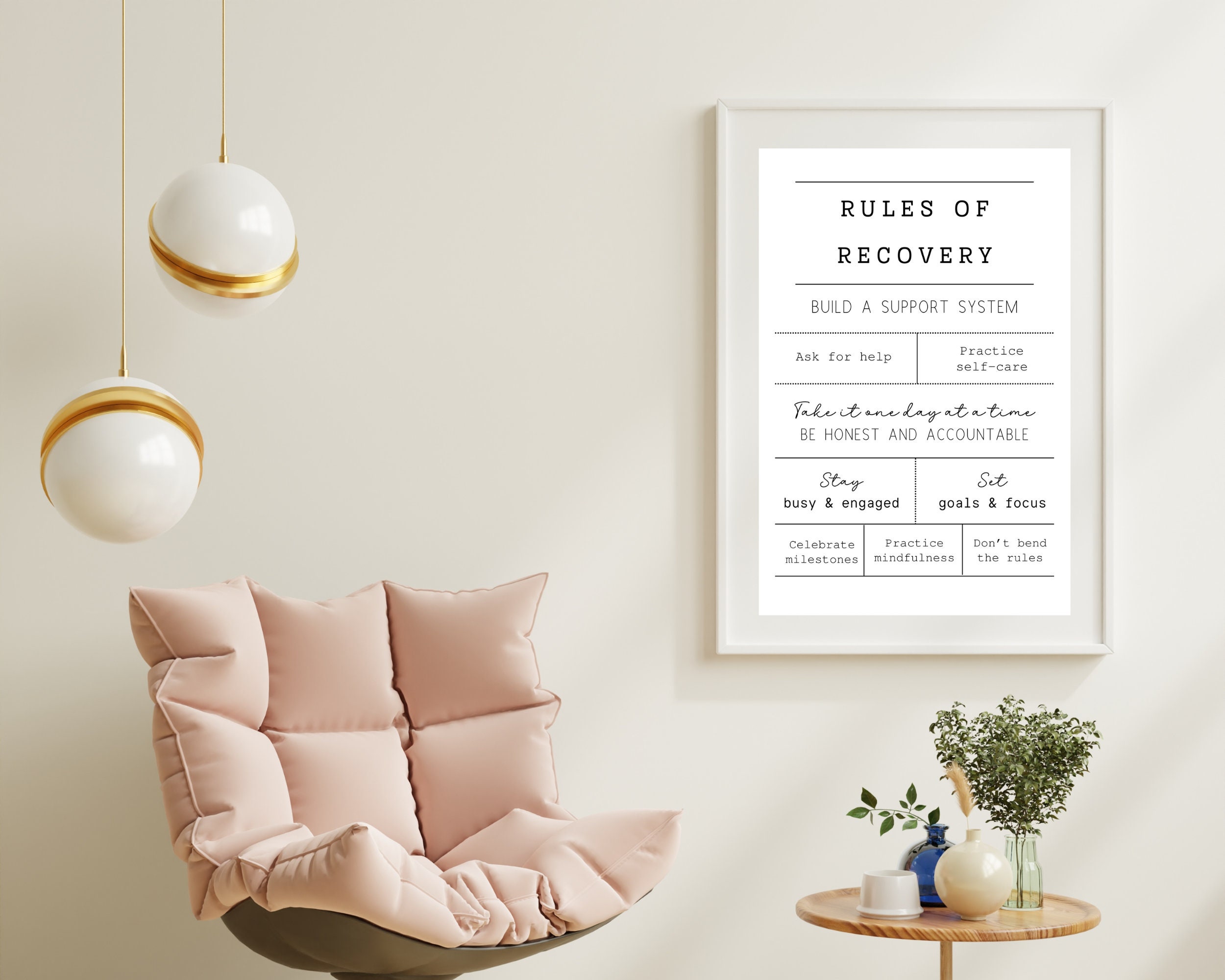 Rules of Recovery Digital Wall Art, Sobriety Motivation Home Office ...