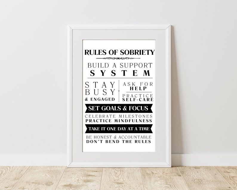 Rules of Sobriety Printable Poster, Motivational Addiction Recovery ...