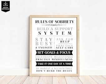 Rules of Recovery Printable Poster, Motivational Sobriety Therapist ...