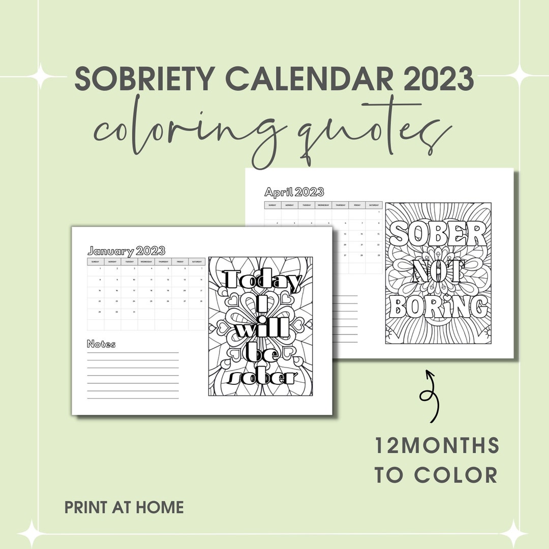 Sobriety Calendar 2023 Printable Sober Quotes Adult Coloring - Etsy UK