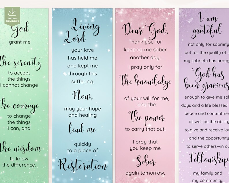 Printable AA Serenity Prayer Bookmark, NA Recovery Gratitude Prayer ...