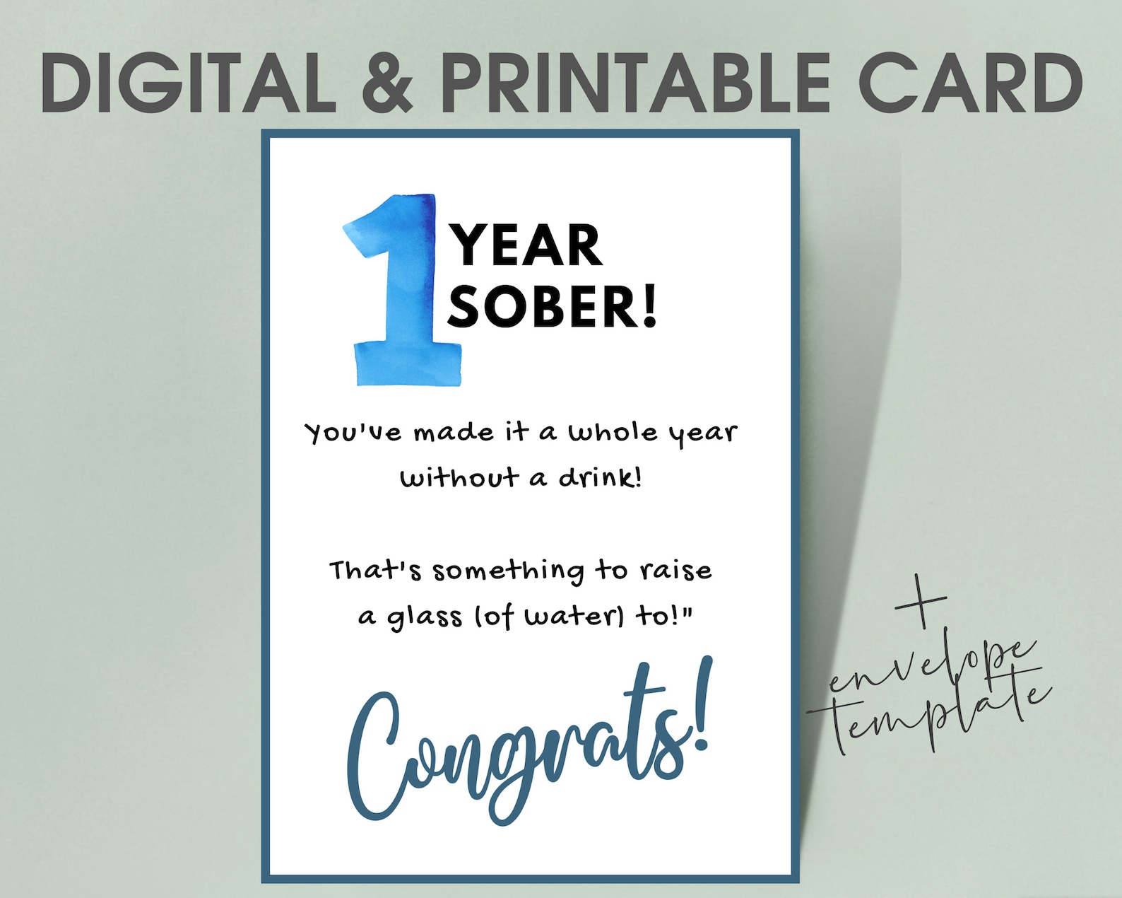 1 Year Sober Printable Card, Digital Sobriety Card, Soberversary Card ...