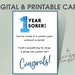 1 Year Sober Printable Card, Digital Sobriety Card, Soberversary Card ...