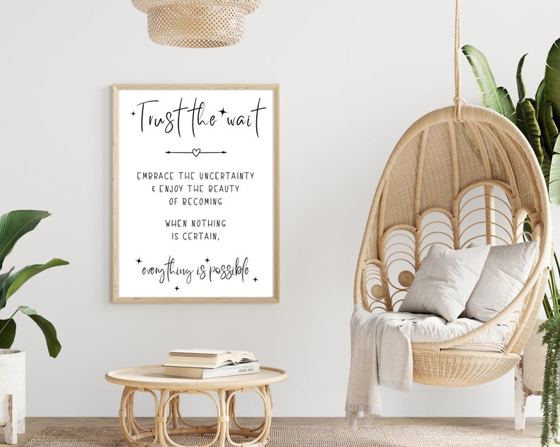 Trust the Wait Printable Poster, Black and White Digital Art for Home ...