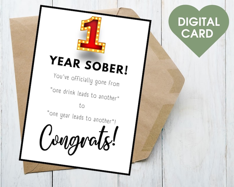 One Year Sober Printable & Digital Sobriety Card, Instant Download ...