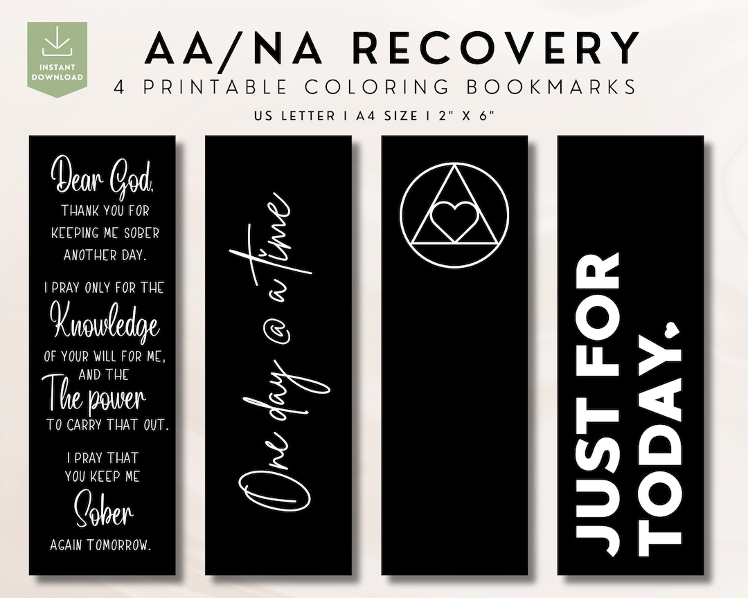 AA Slogan and Serenity Prayer Bookmarks, Printable NA Al Anon Recovery ...