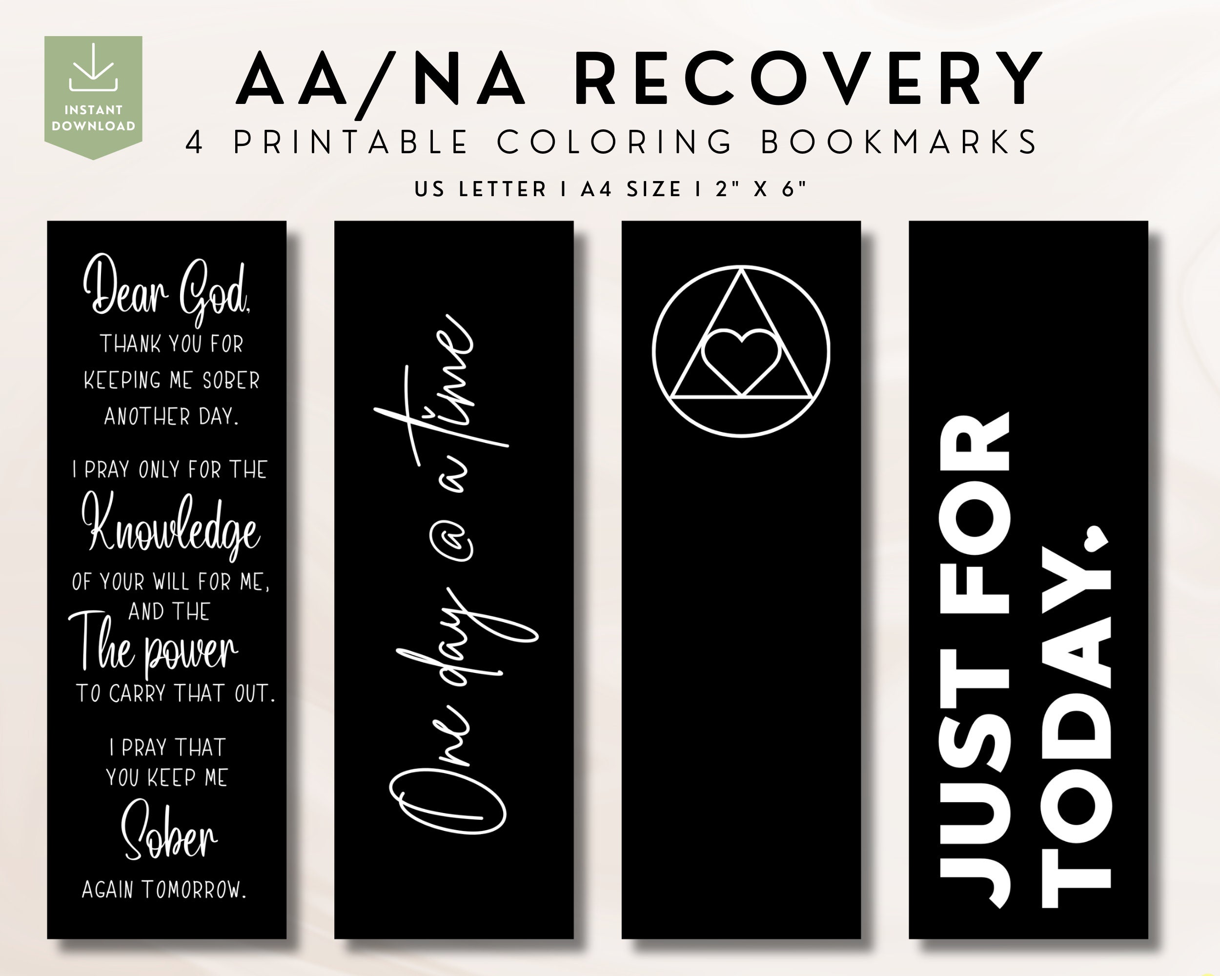 AA Slogan and Serenity Prayer Bookmarks, Printable NA Al Anon Recovery ...