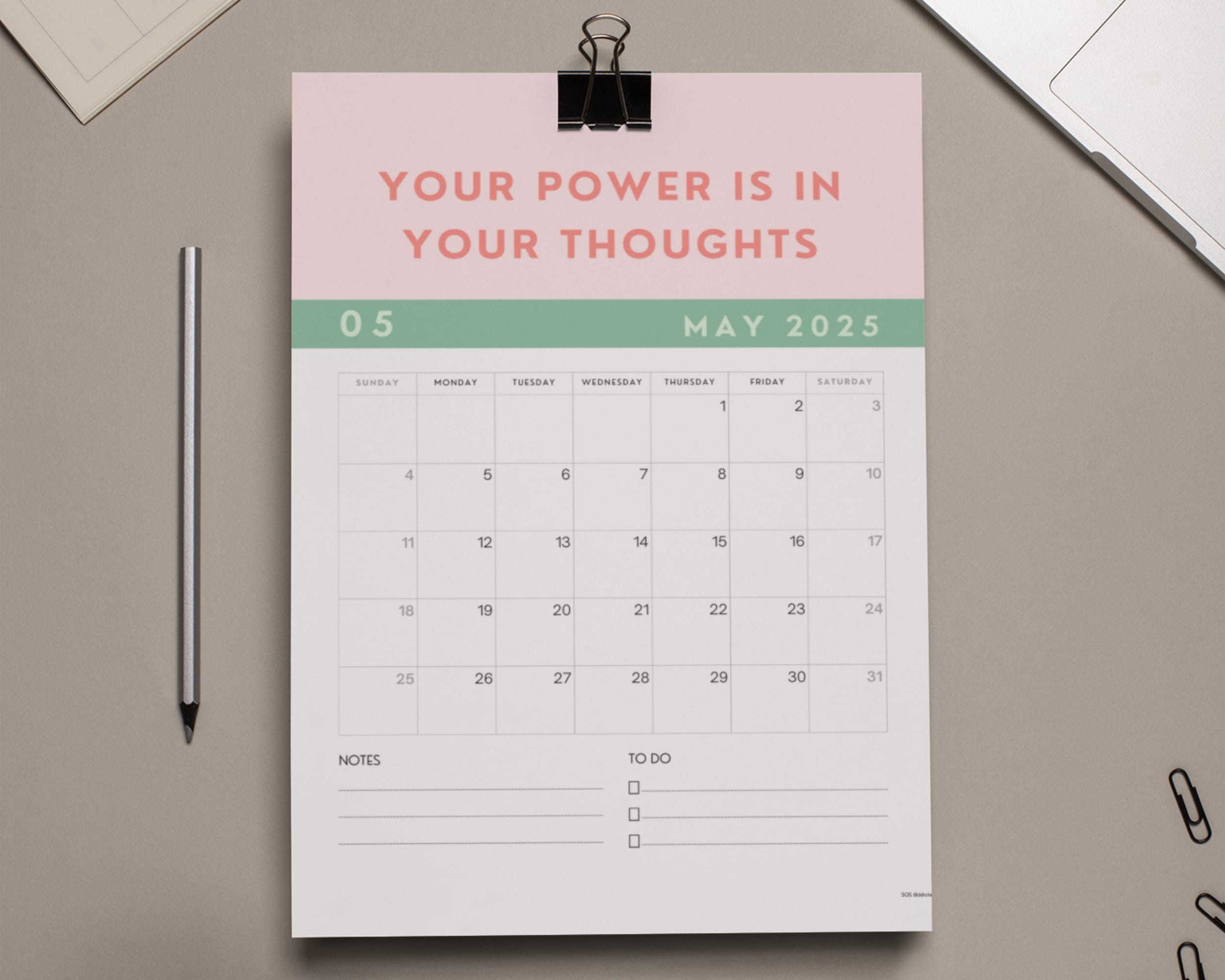 Manifestation Quotes Printable Monthly Calendar 2025, Bright Pastels ...