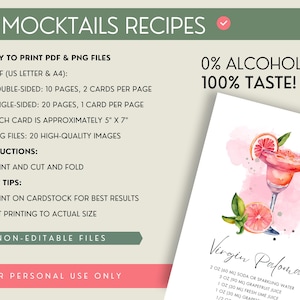 Mocktail Recipe Flashcards, 20 Alcohol-free Drinks Ingredients Cards ...