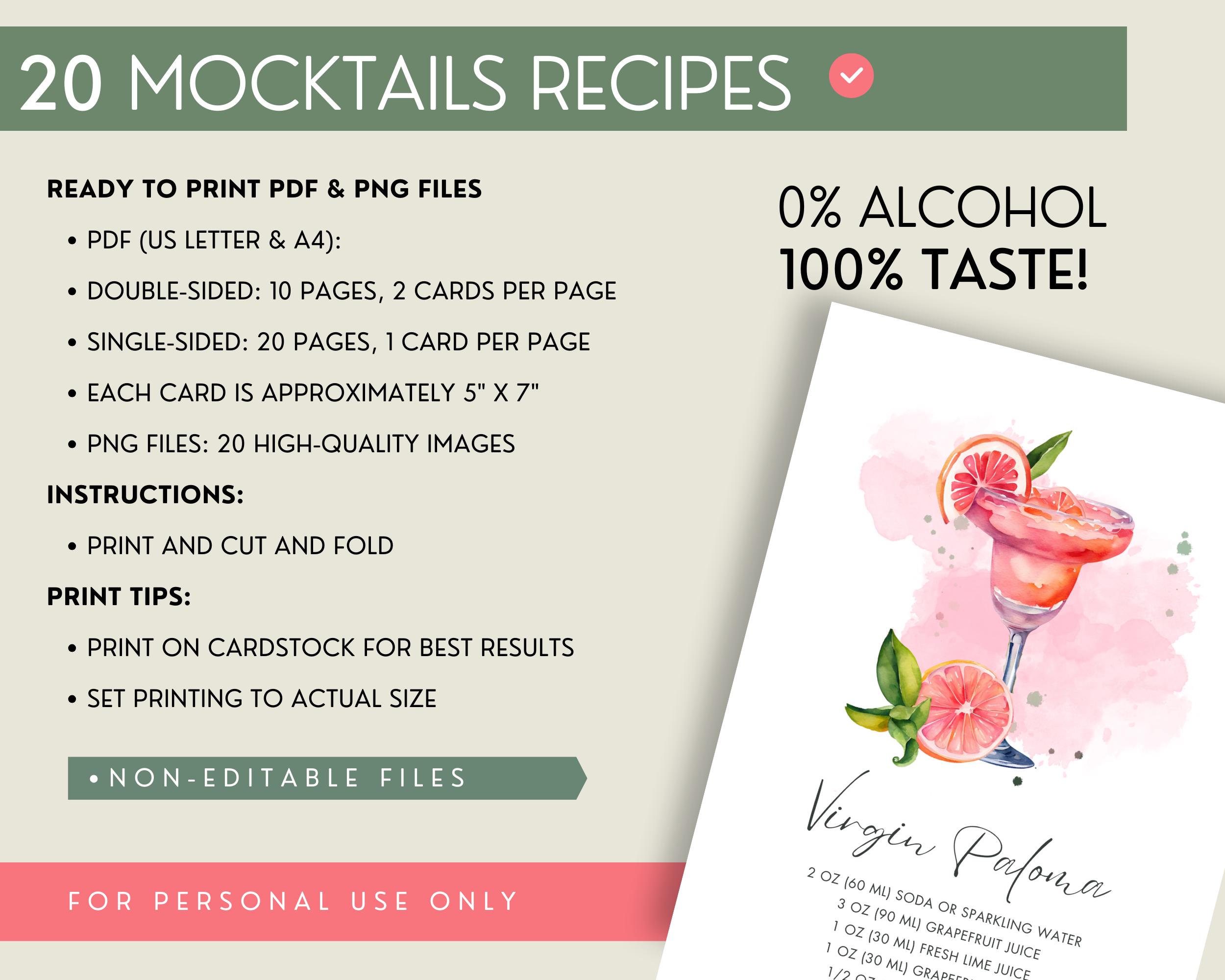 Mocktail Recipe Flashcards, 20 Alcohol-free Drinks Ingredients Cards ...