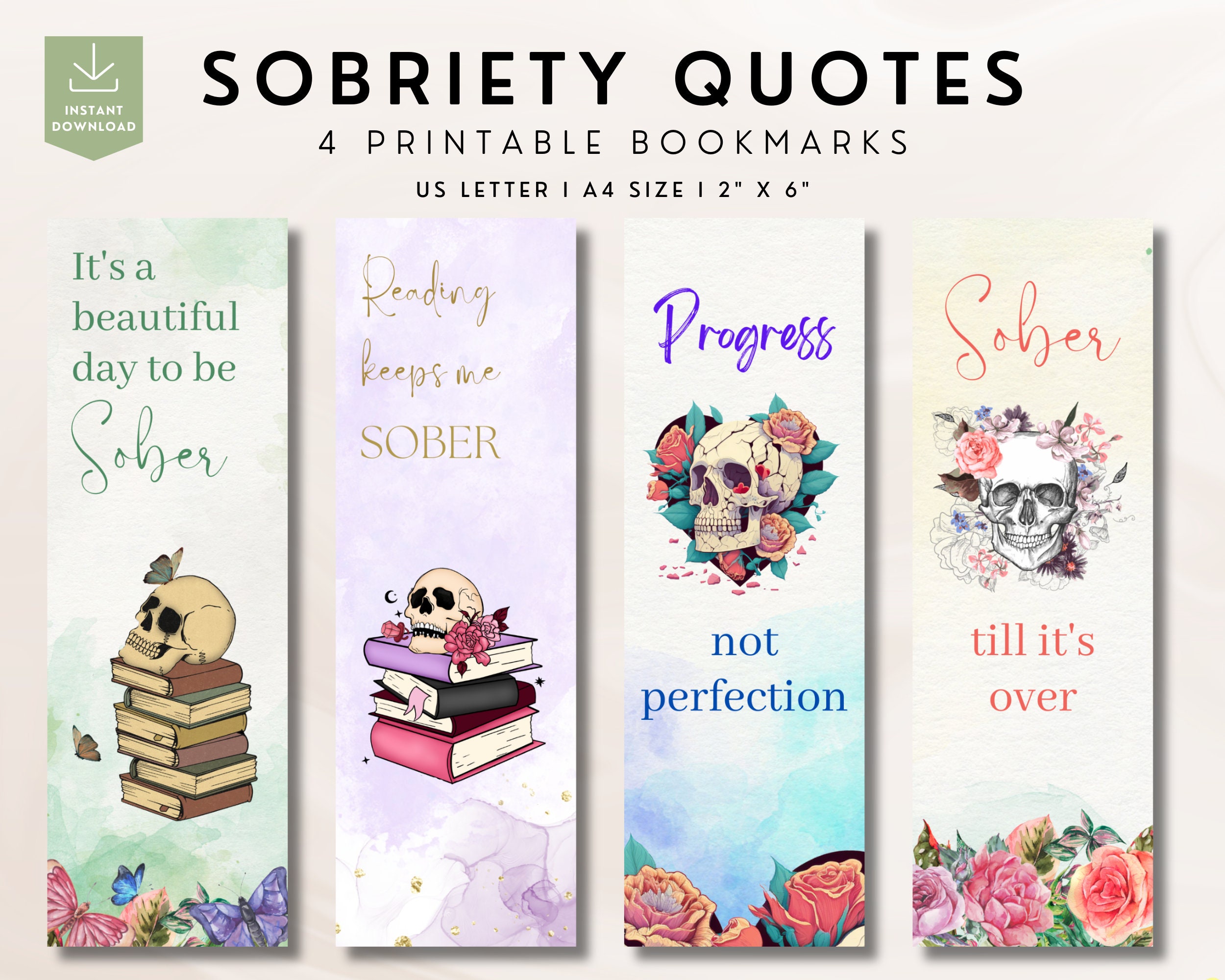 Printable Sobriety Bookmark Set, Addiction Recovery Quotes, Unique Book ...