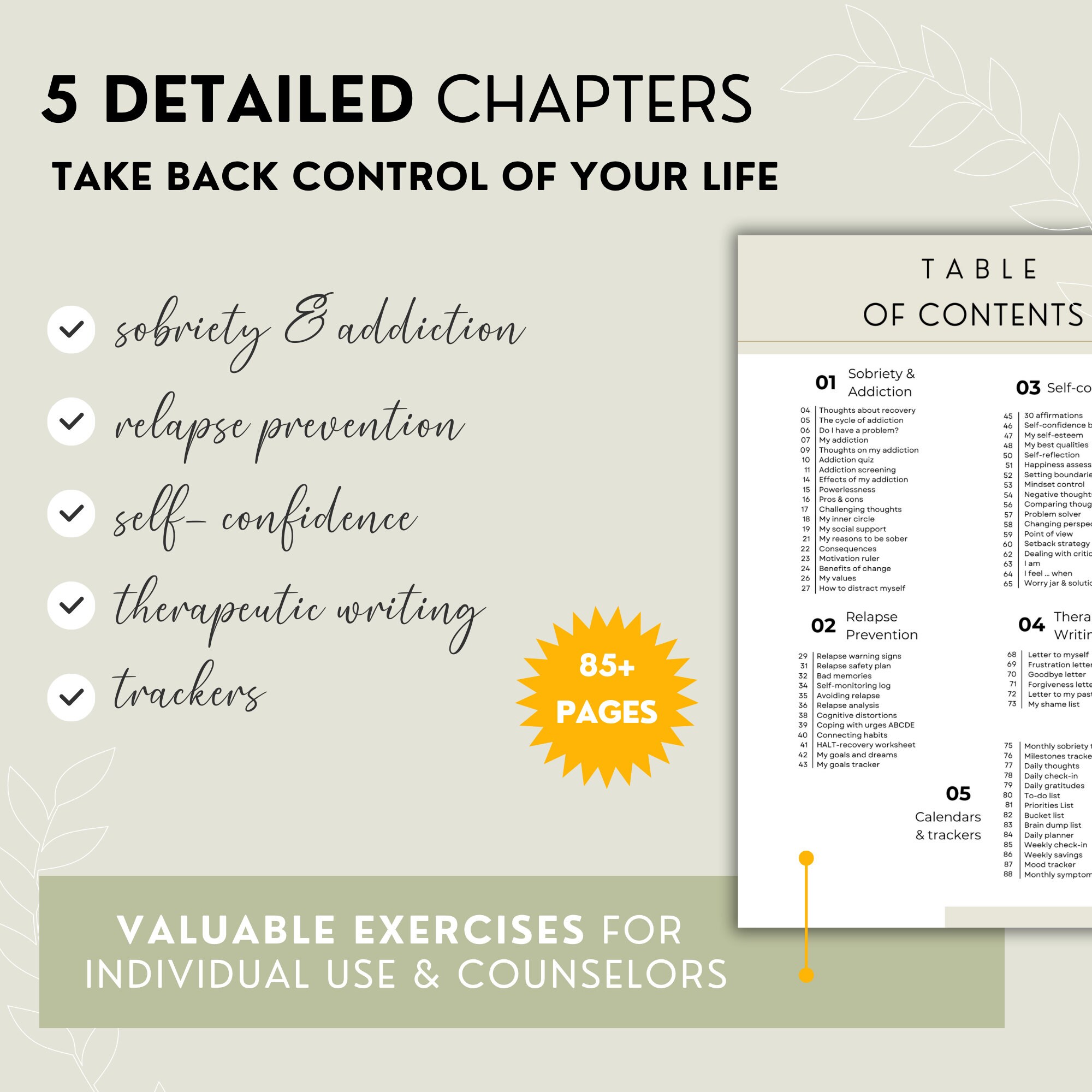 Addiction Recovery Workbook for Counselor, Printable Therapist ...