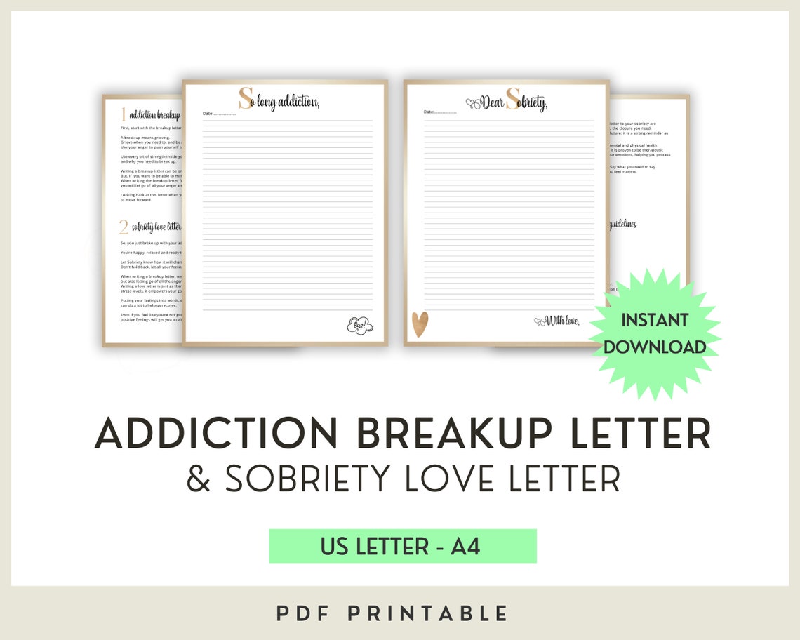Therapy Worksheets for Addiction Recovery, Addiction Breakup Letter and ...