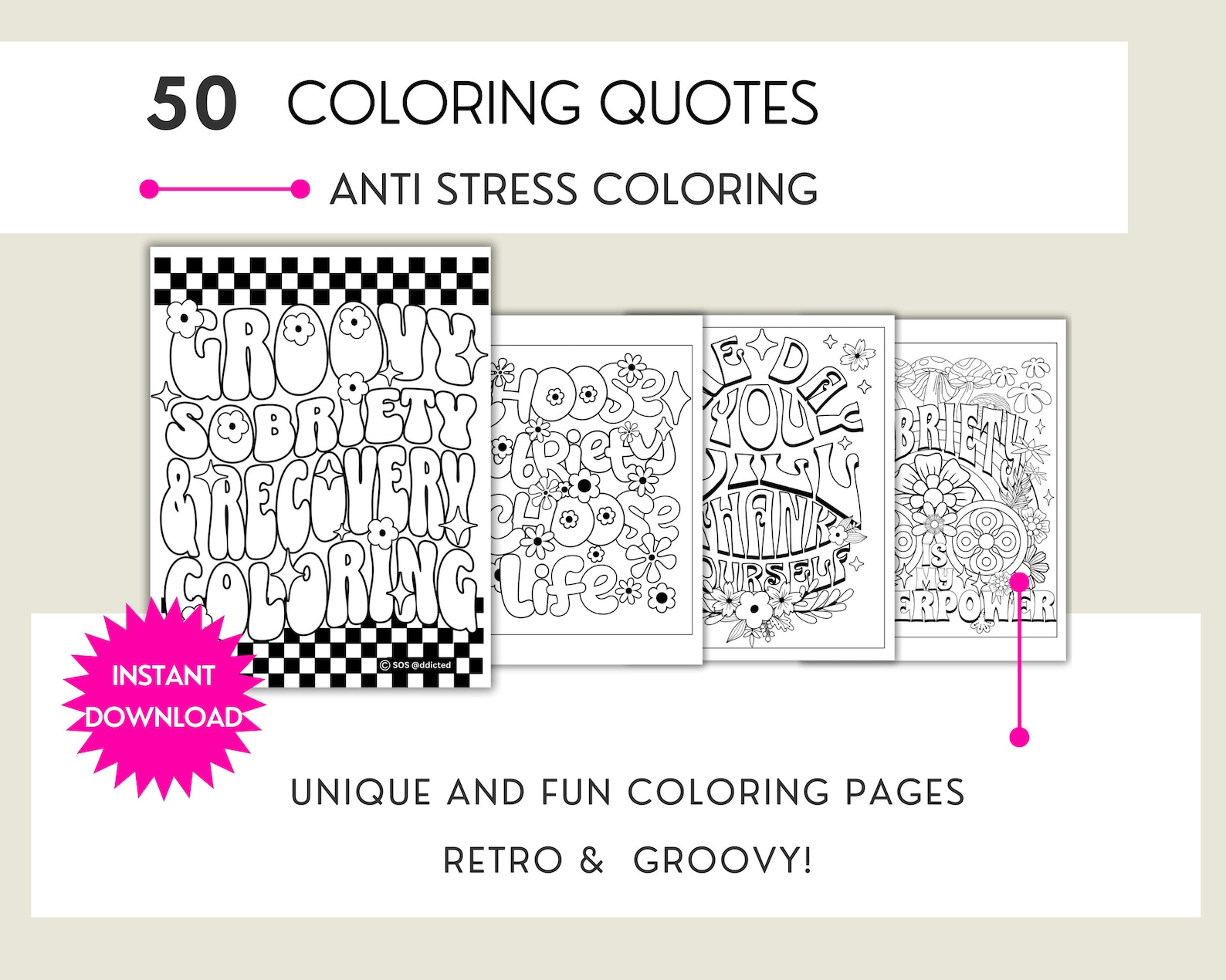 Sobriety Coloring Pages, Retro Groovy Addiction Recovery Coloring Book ...