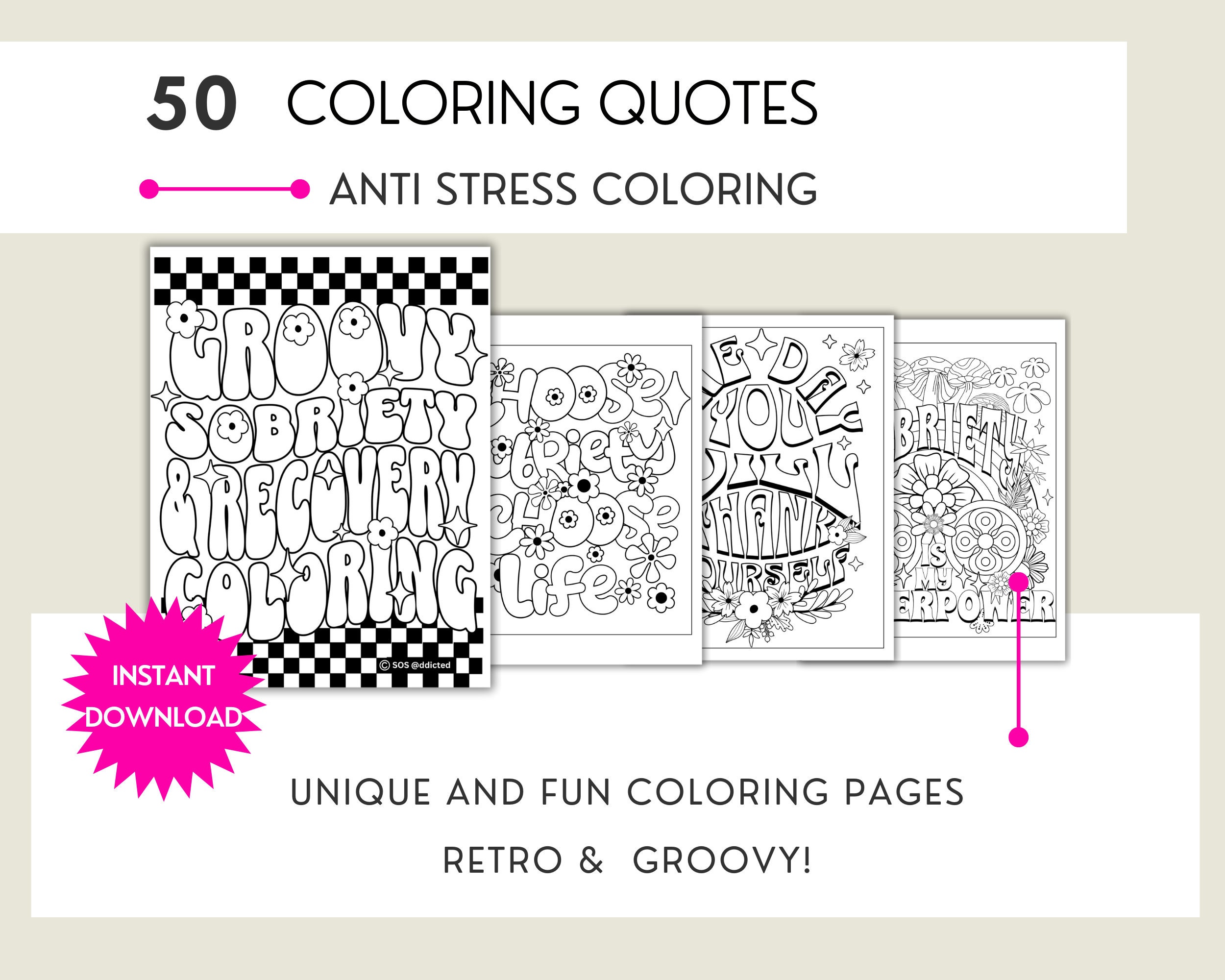 Sobriety Coloring Pages, Retro Groovy Addiction Recovery Coloring Book ...